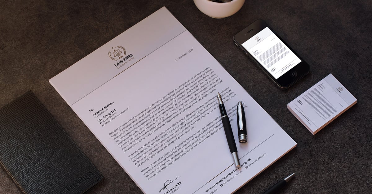 Modello di progettazione di carta intestata per studio legale Canva