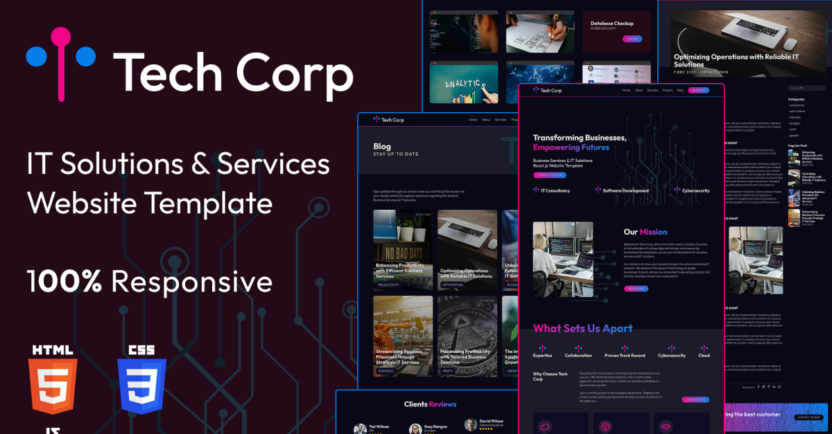 Tech Corp - Plantilla de sitio web HTML5 de servicios empresariales digitales y de inicio de TI