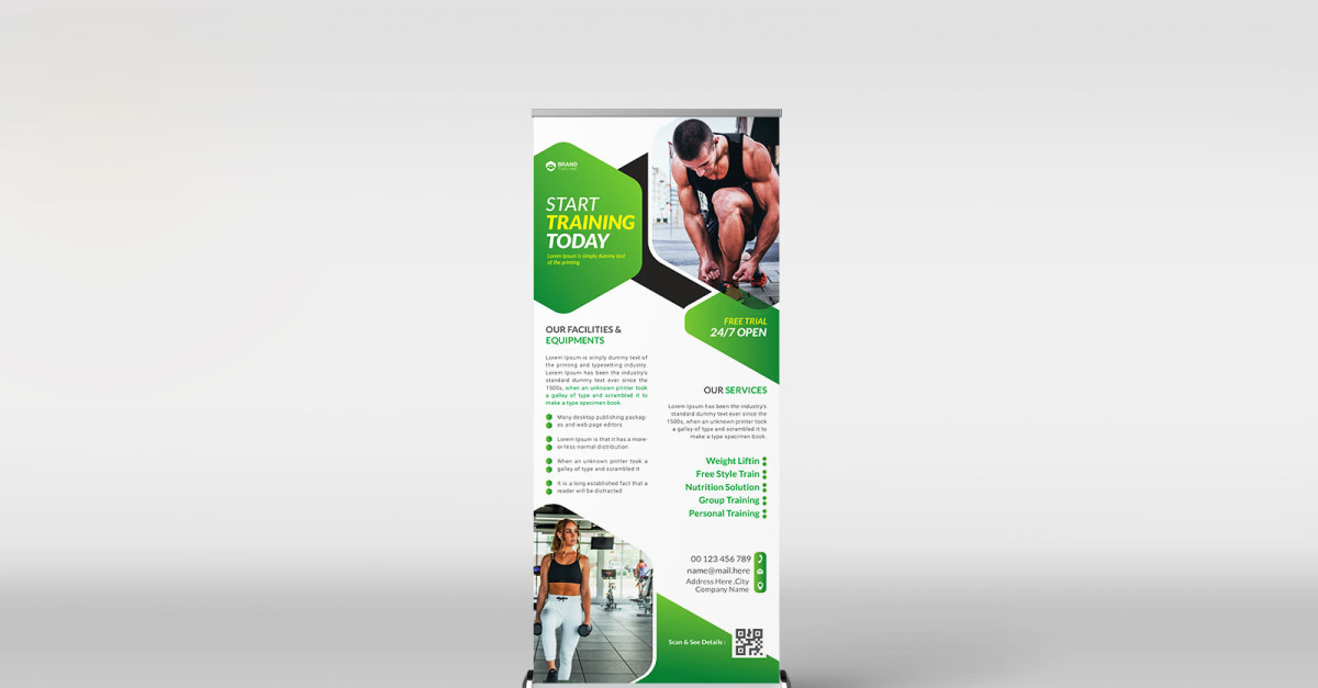Spor salonu fitness roll-up banner tasarımı - TemplateMonster