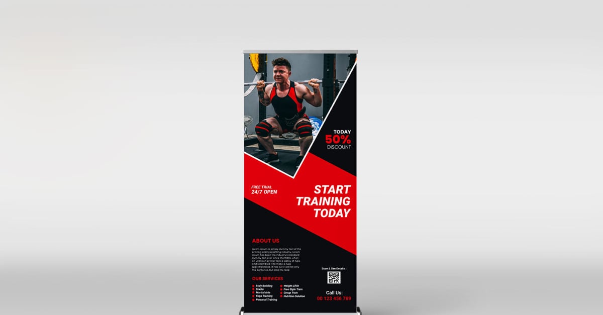 Gym and fitness roll-up banner design - TemplateMonster