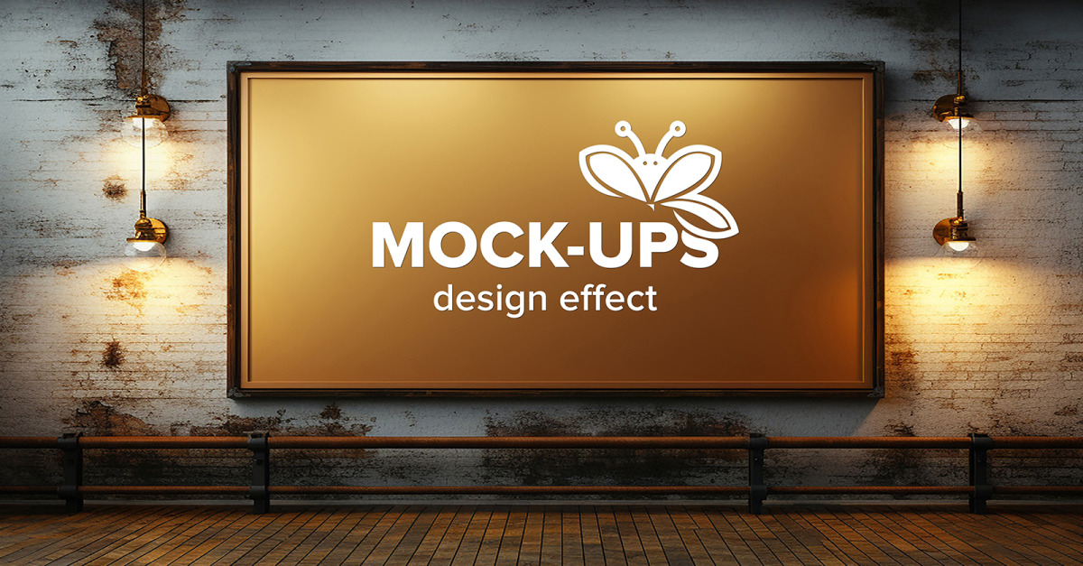 广告牌样机 PSD，砖墙上的框架样机 #385191 - TemplateMonster