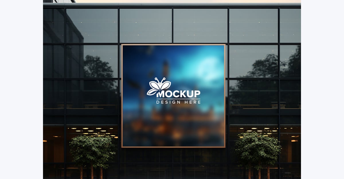 Wall logo mockup, Realistic logo mockup on board with wall