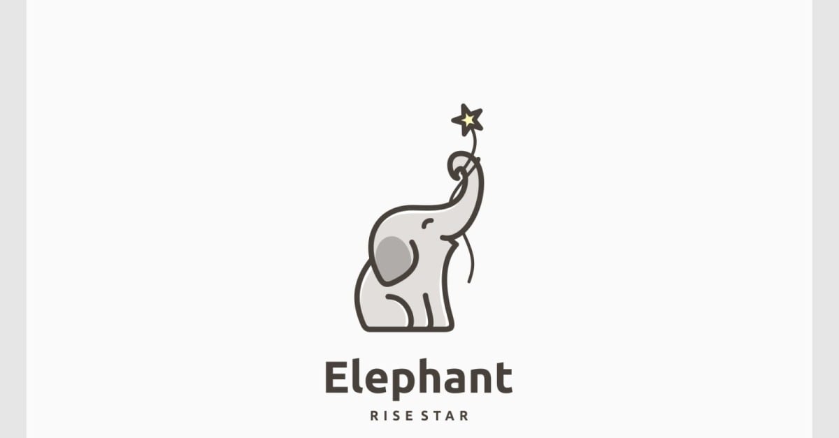 Cute Mascot Elephant Reach Star Logo - TemplateMonster