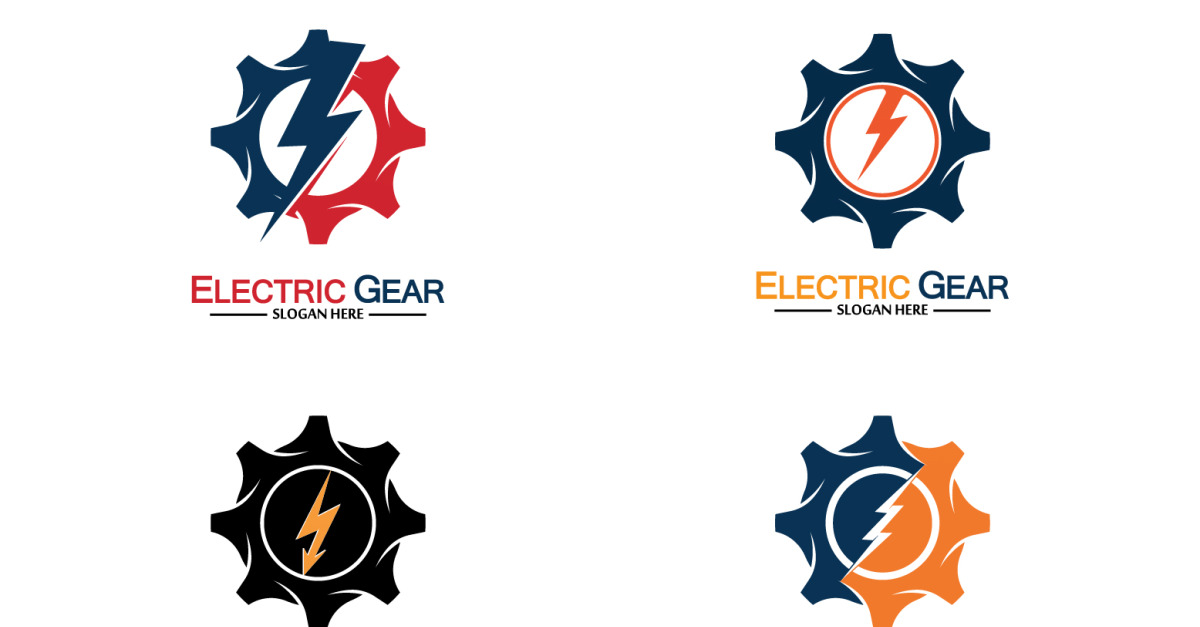 Yıldırım yıldırım elektrik dişli vektör logo tasarımı v44