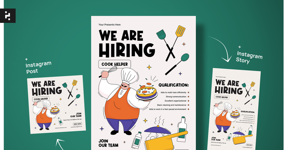 Cook Helper Job Hiring Flyer #388508 - TemplateMonster