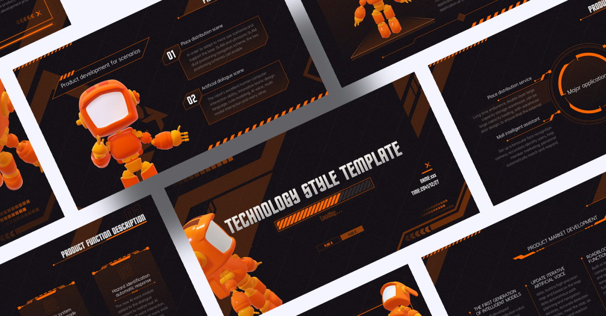 Robot produit technologique Orange PPT - TemplateMonster