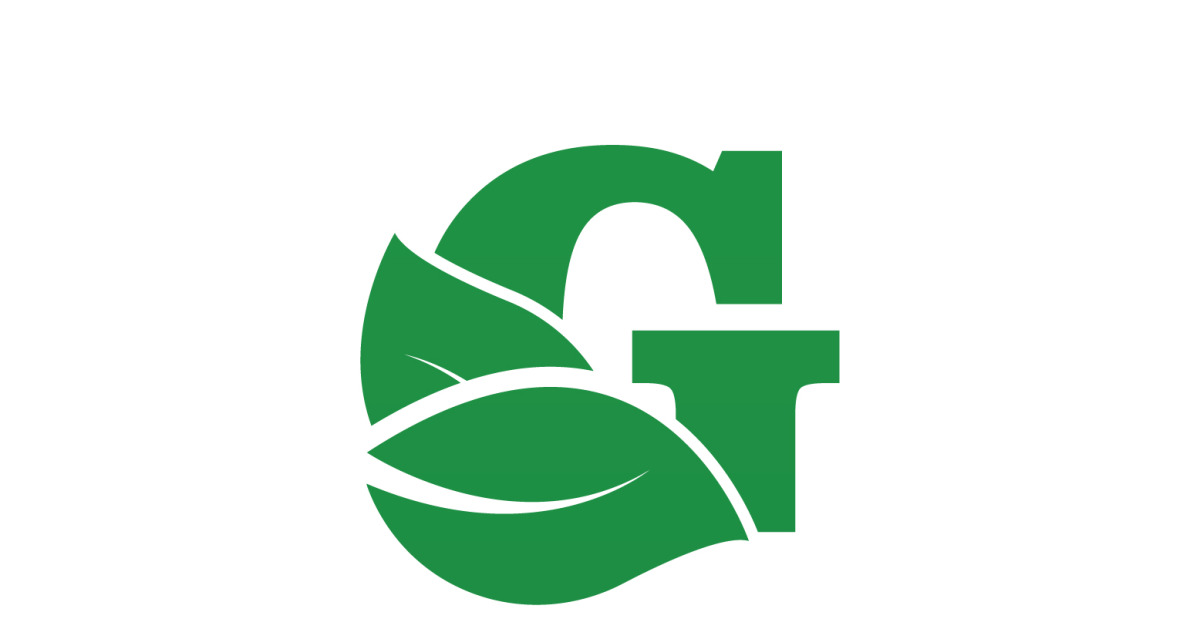 Ícone do logotipo verde folha letra G versão v44