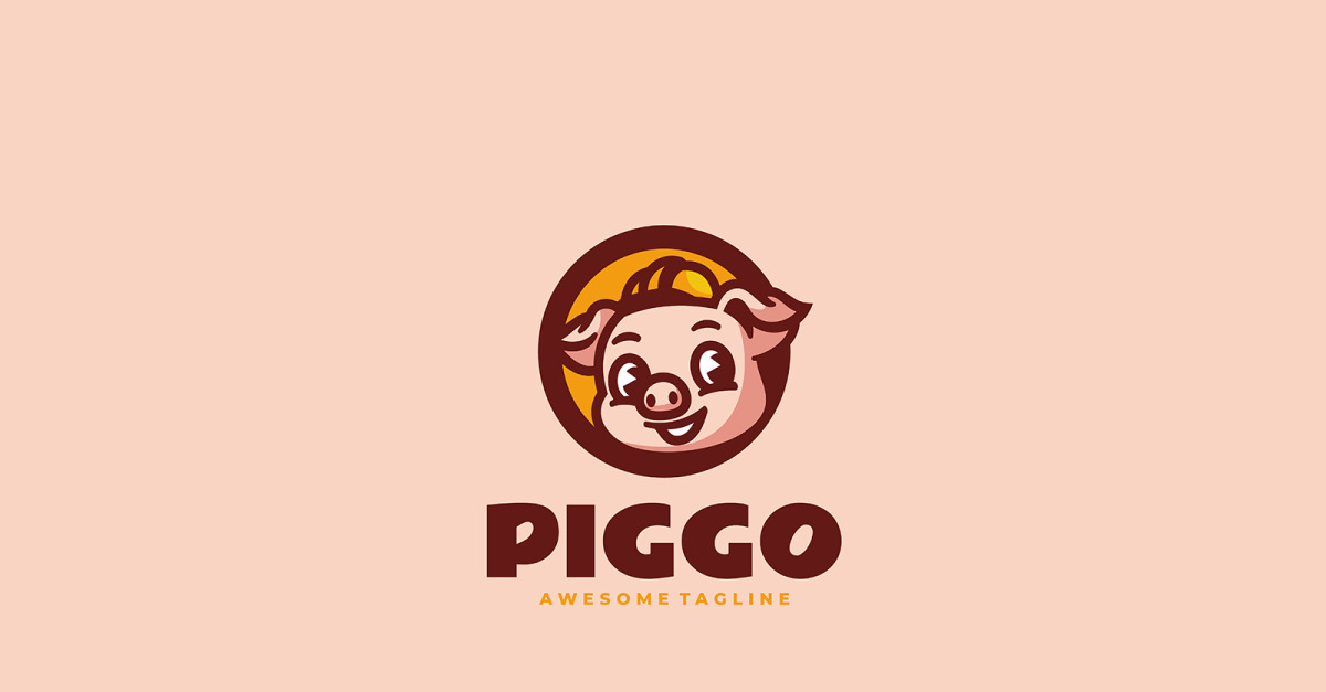 Logotipo dos desenhos animados da mascote Piggo
