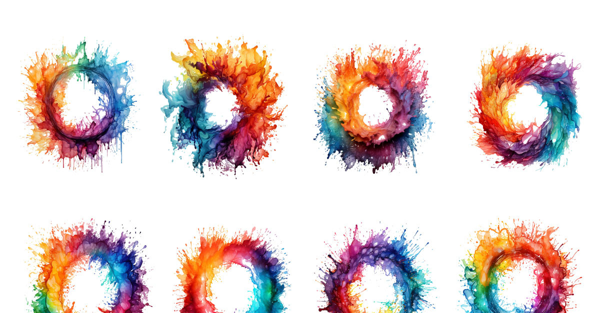 Watercolor ink splash circle frame set PNG - TemplateMonster