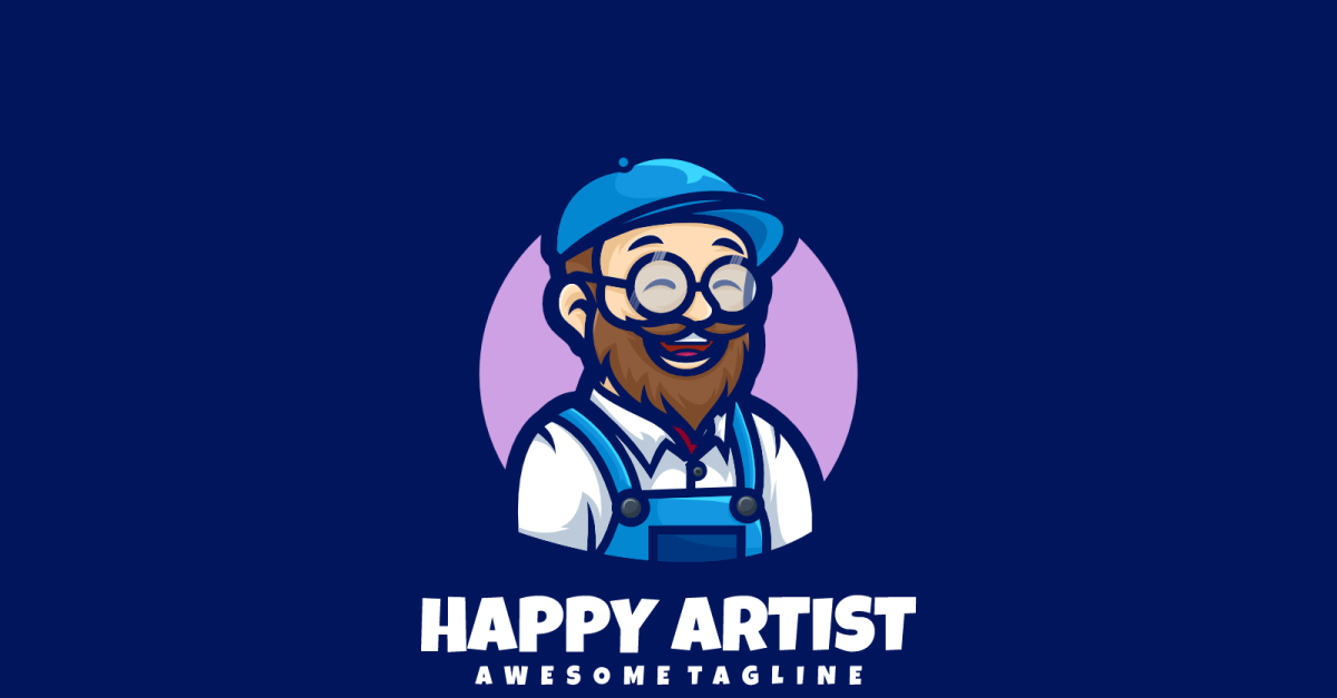 Happy Artist Mascot Cartoon Logo #392940 - TemplateMonster