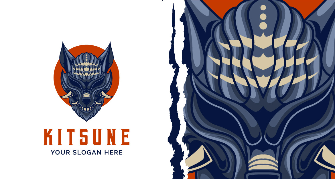 Ilustracja wektorowa Logo Kitsune Maska na głowę wilka Fox