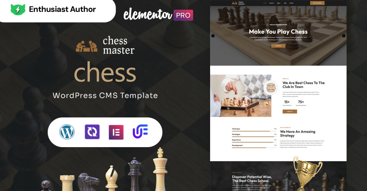 Maestro de ajedrez - Tema Elementor de WordPress para club de ajedrez