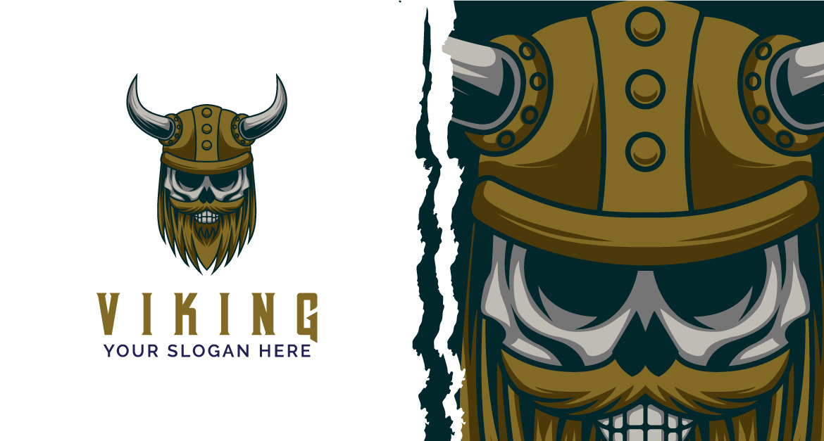 Viking Skull Old Man Mascot Logo Design Vector Template Illustration