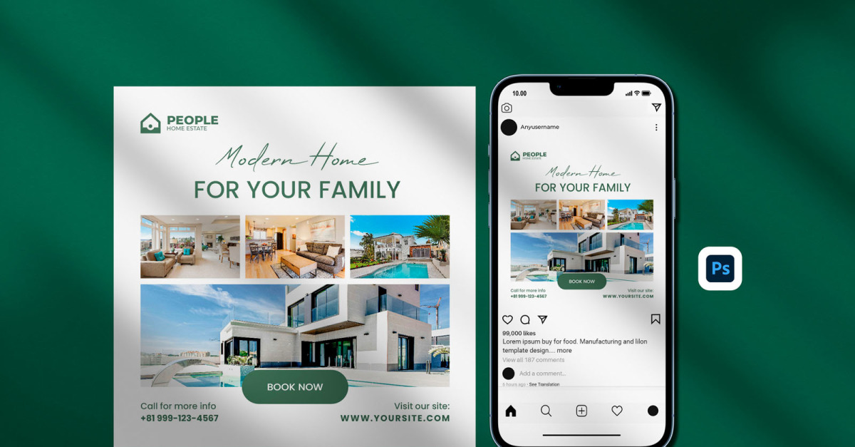 Green Modern House For Sale Instagram Post - TemplateMonster
