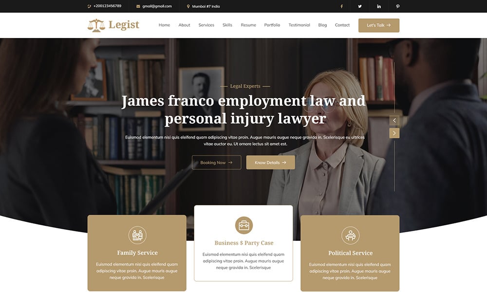 Legist - Modelo de portfólio pessoal de advogados e advogados.