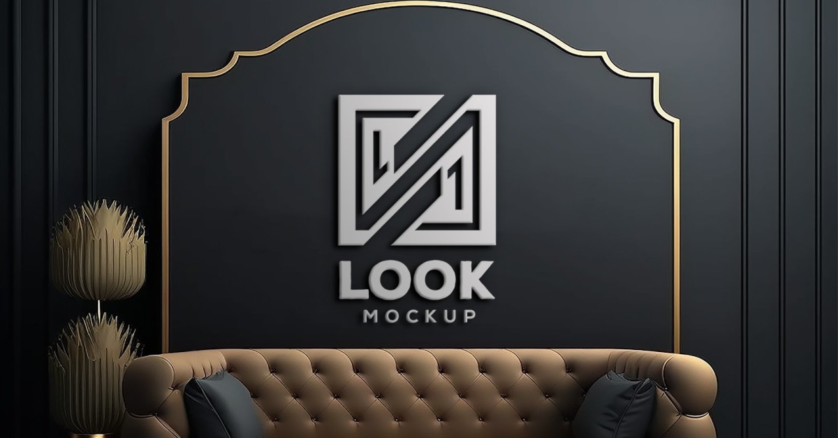 Logo Mockup on luxury wall | Black Wall Mockup | Luxury wall Mockup ...