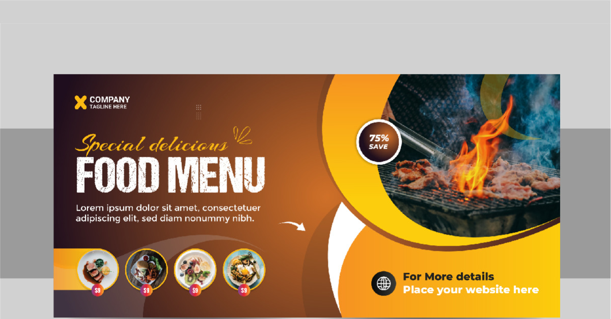 Food Web Banner Template or Food social media cover design layout