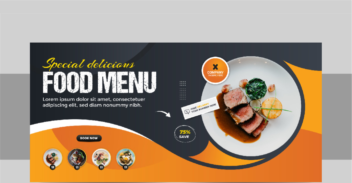 Food Web Banner Template or Food social media cover template design