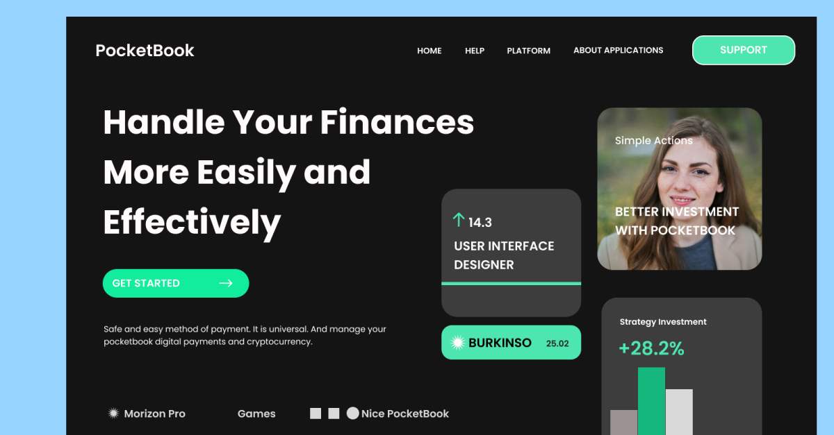 Pocket Book Figma Template Hero Page - TemplateMonster