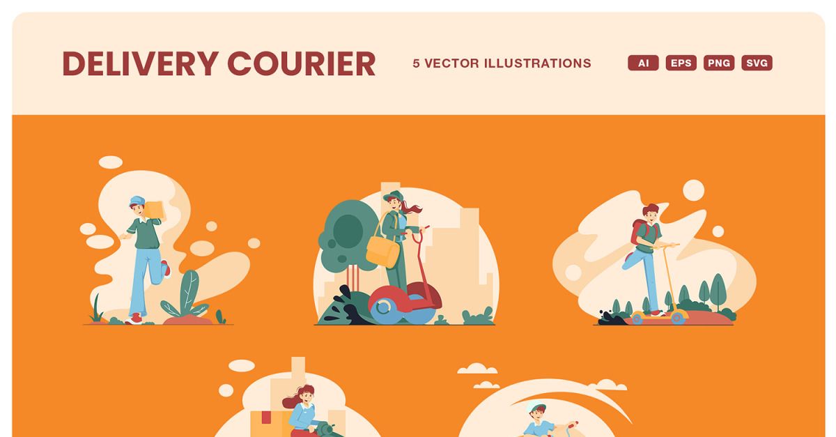 Delivery Courier Illustration Set #396431 - TemplateMonster