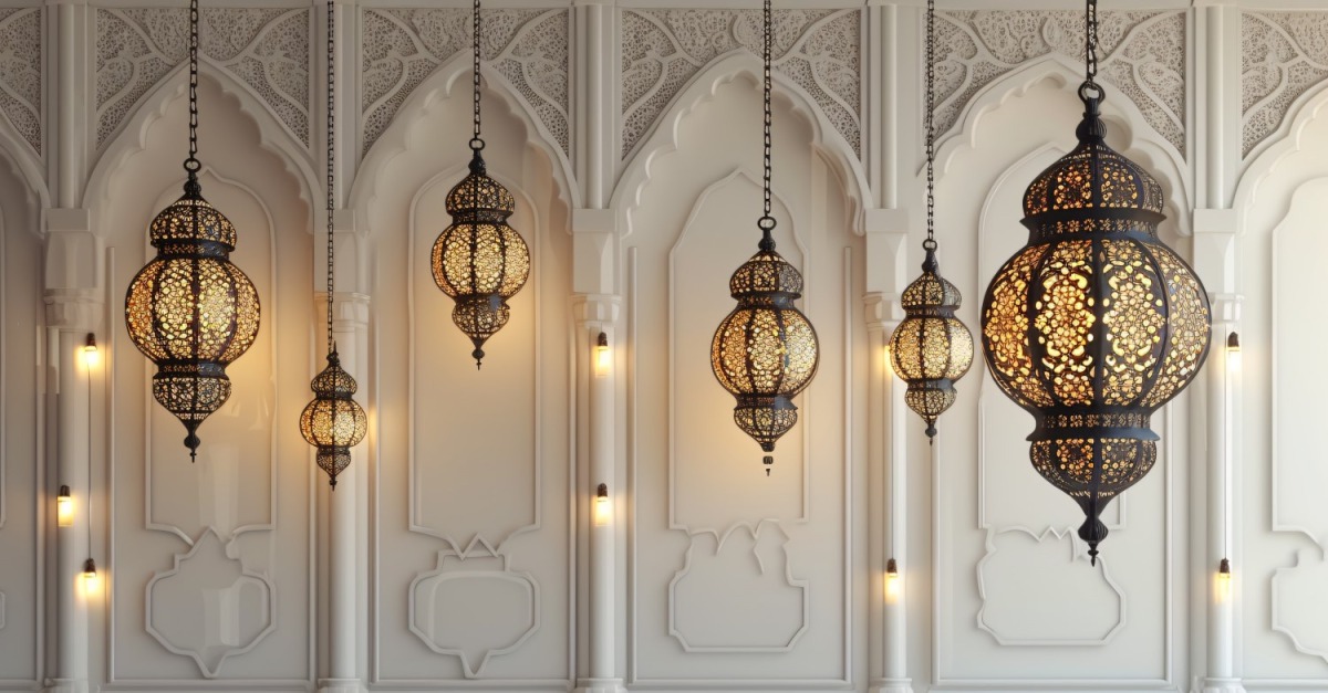 Ramadan Kareem greeting banner design with lantern and mosque hall