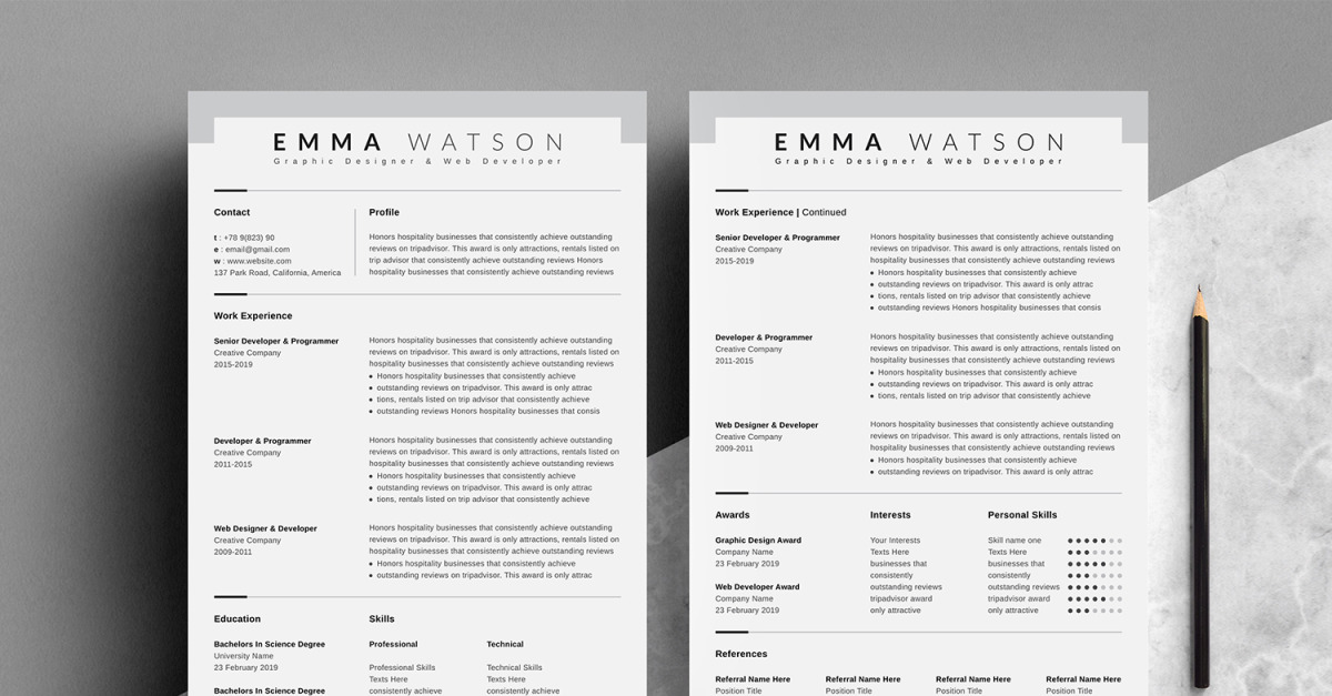 Emma Watson Resume Template With Cover Letter