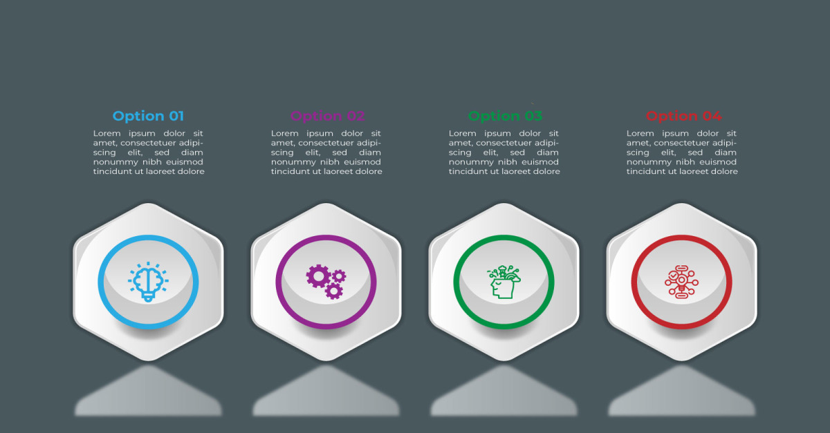 Polygon style 4 option statistic vector infographic.