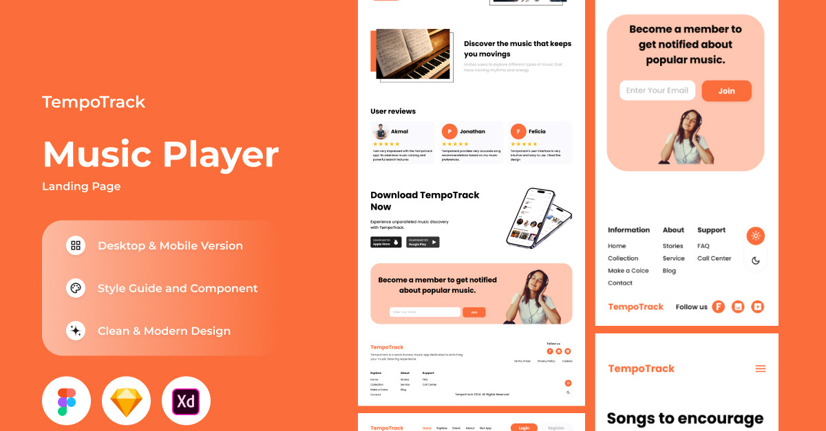 TempoTrack - Music Player Landing Page V1 - TemplateMonster