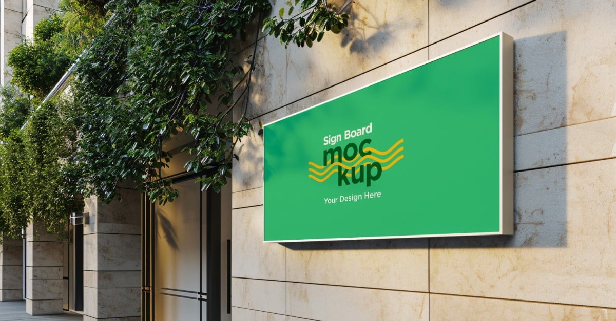 Sign Board Mockup on Building Wall 15 - TemplateMonster