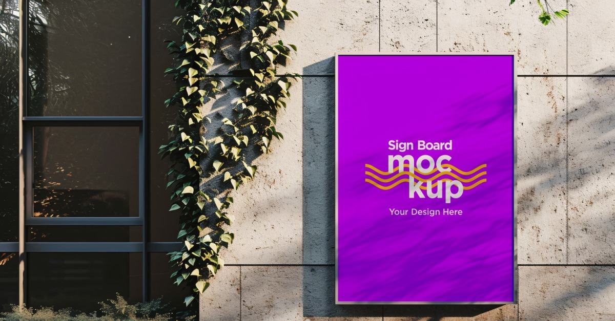 Sign Board Mockup on Building Wall 18 - TemplateMonster