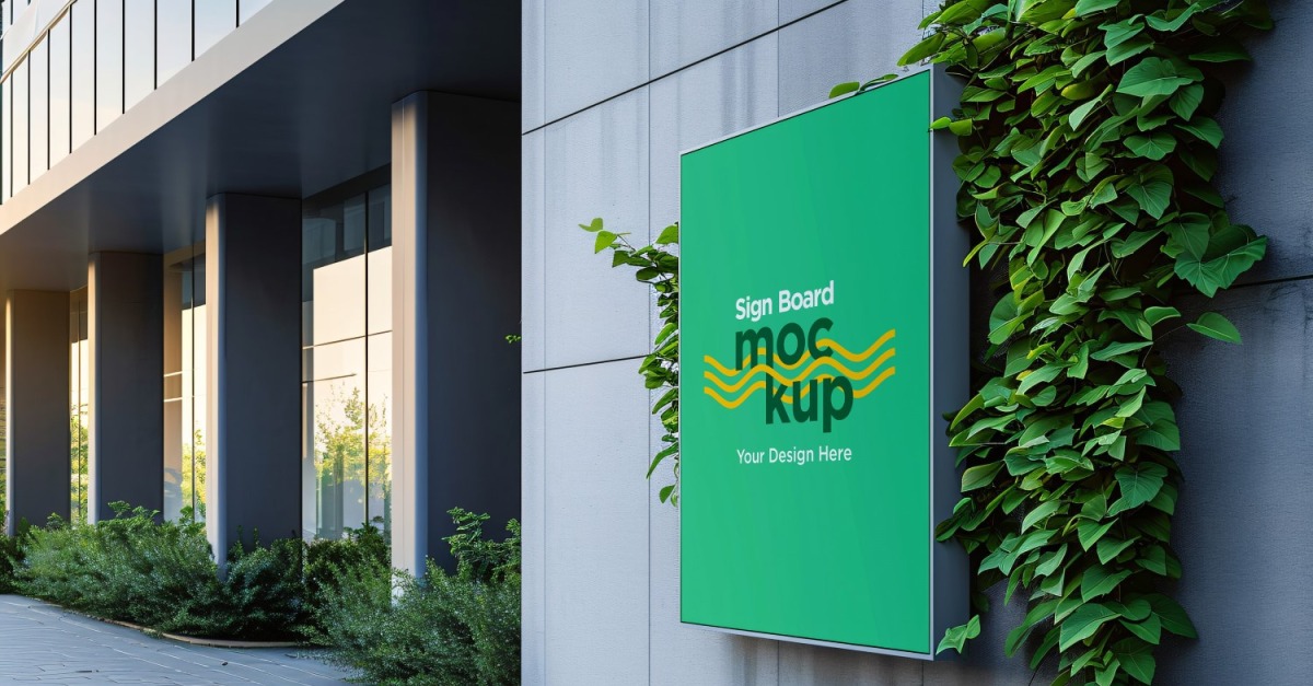 Sign Board Mockup on Building Wall 19 - TemplateMonster