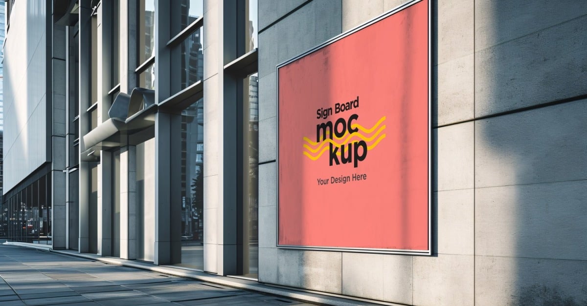 Sign Board Mockup on Building Wall 101 - TemplateMonster