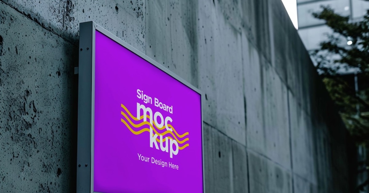 Sign Board Mockup on Building Wall 93 - TemplateMonster