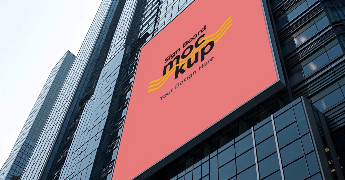 Sign Board Mockup on Building Wall 98 - TemplateMonster