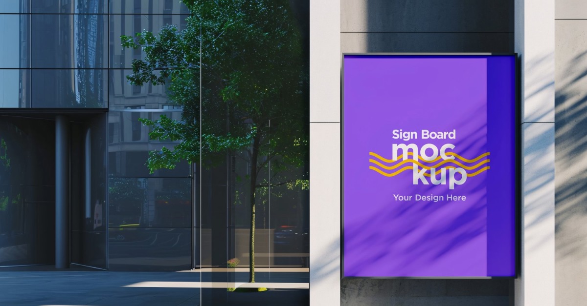 Sign Board Mockup on Building Wall 125 - TemplateMonster