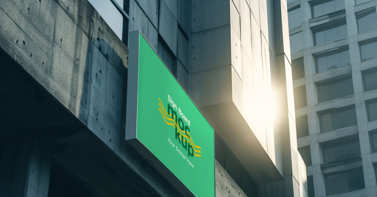 Sign Board Mockup on Building Wall 131 - TemplateMonster