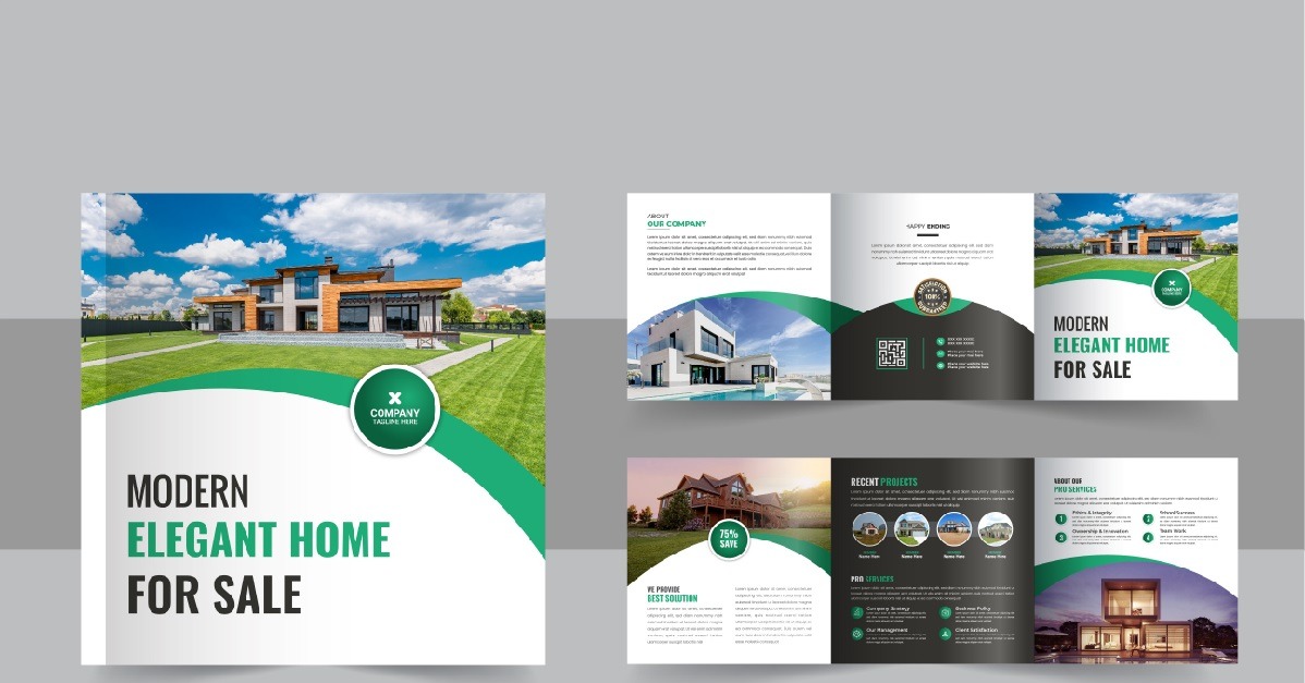 Brochure quadrata a tre ante immobiliare, design del modello a tre ante ...