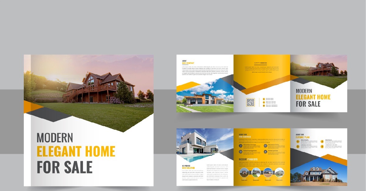Brochure quadrata a tre ante immobiliare, layout di progettazione del ...