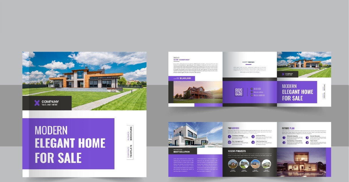 Brochure quadrata a tre ante immobiliare, modello di progettazione a ...
