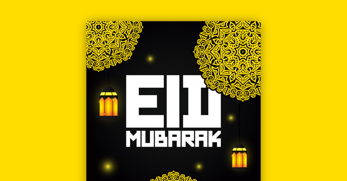 Eid greeting card design with bold mandala art, EPS vector design template.