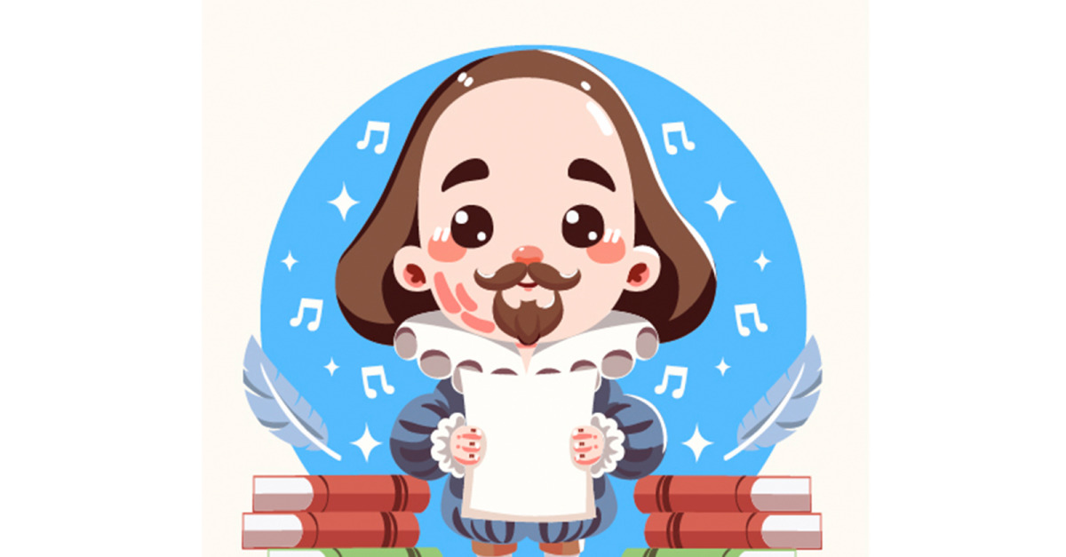 Hand Drawn Flat Design Shakespeare Illustration
