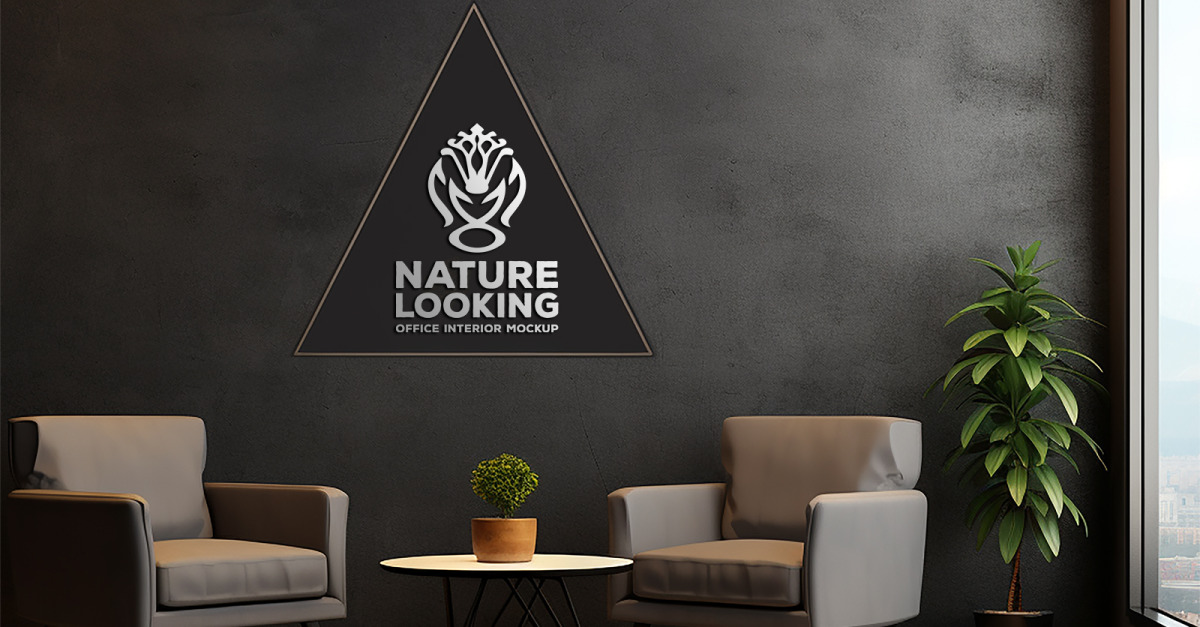 Triaangle logo mockup_wall triangle board mockup_inteior triangle mockup