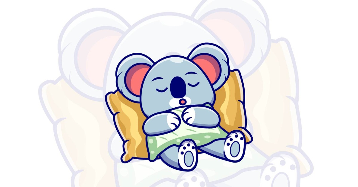 Cute koala sleeping on a pillow cartoon vector icon illustration