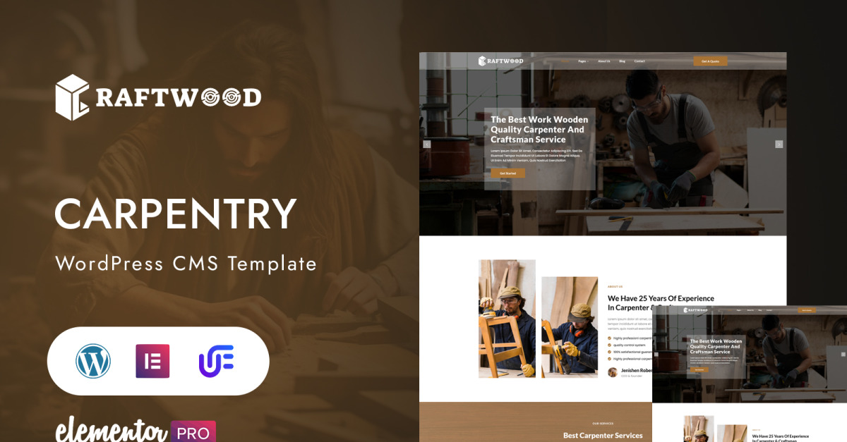 Craftwood - Tema Elementor de WordPress para carpintería y mantenimiento de la madera