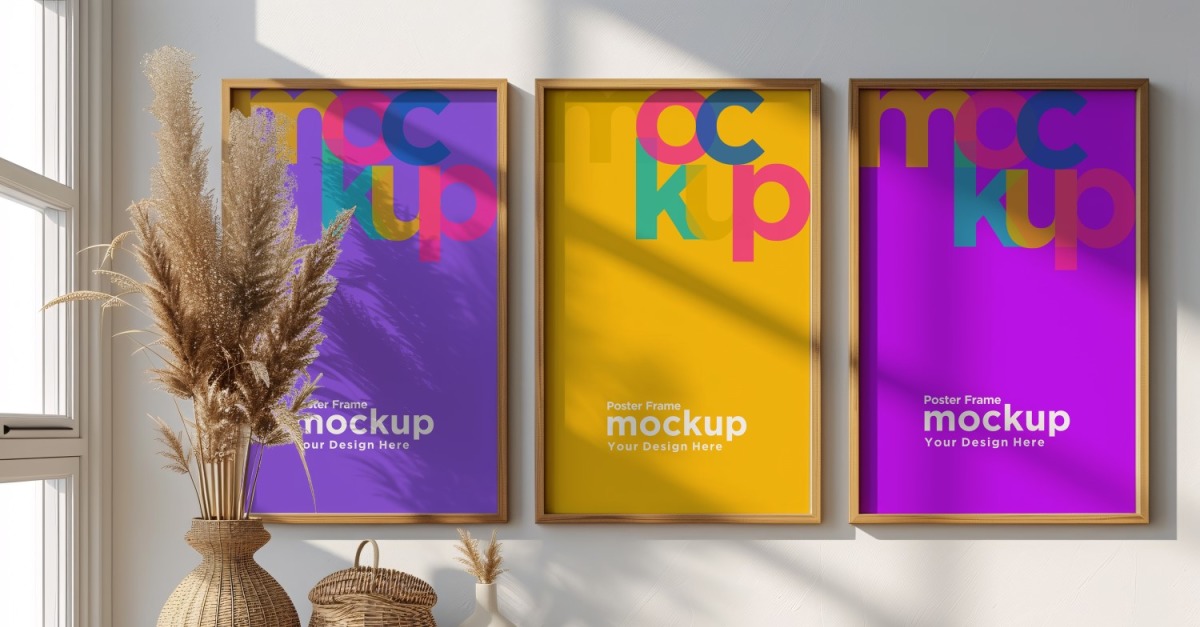 桌子上有花瓶的海报框架样机 08 #400877 - TemplateMonster