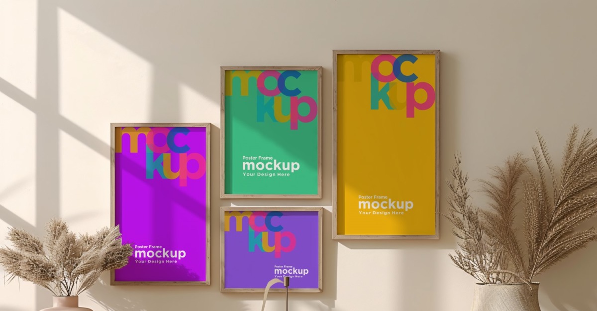 桌子上有花瓶的海报框架样机 12 #400889 - TemplateMonster