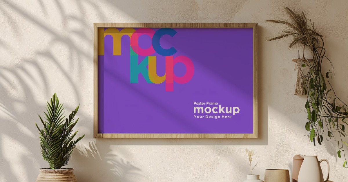 桌子上有花瓶的海报框架样机 15 #400904 - TemplateMonster