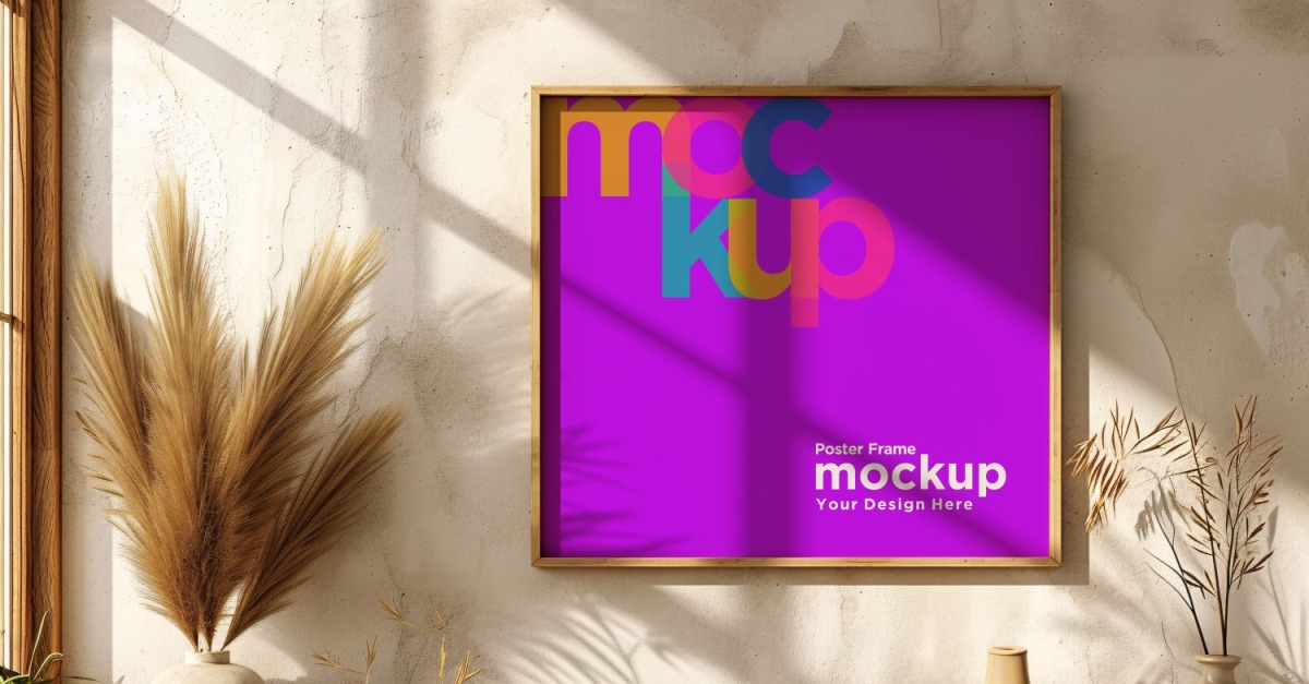 桌子上有花瓶的海报框架样机 25 #400947 - TemplateMonster