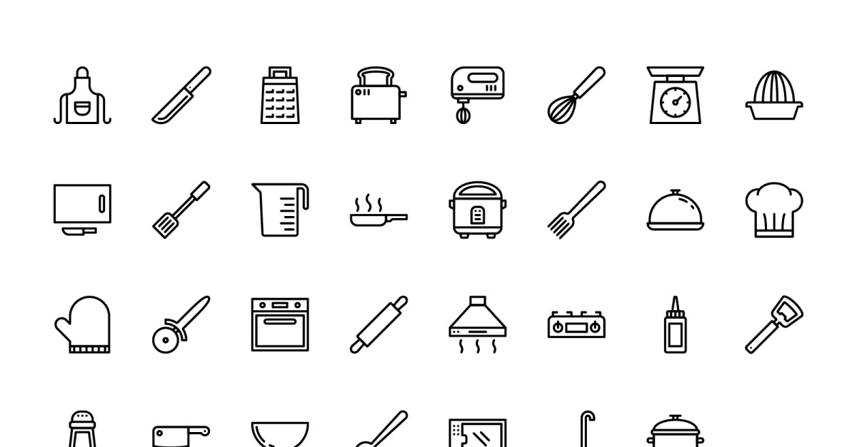 Ready to Use Outline Style Kitchen Icon Set - TemplateMonster