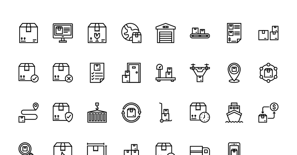 Ready to Use Outline Style Logistics Icon Set